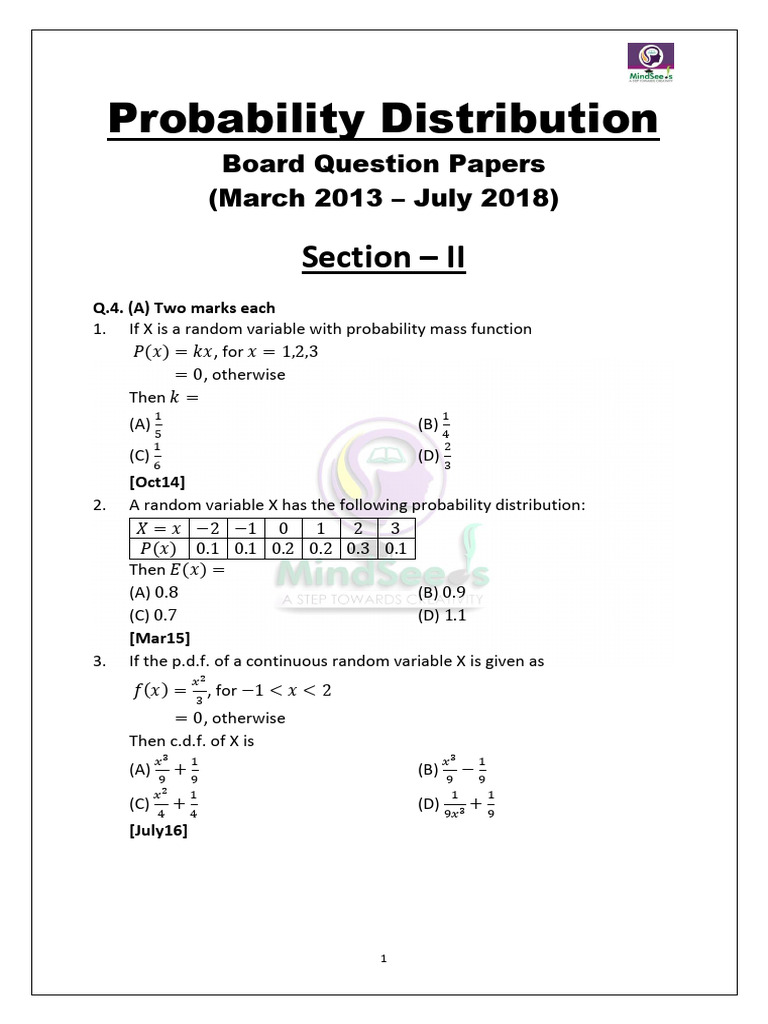 Probability Distribution Question Papers | PDF | Probability ...