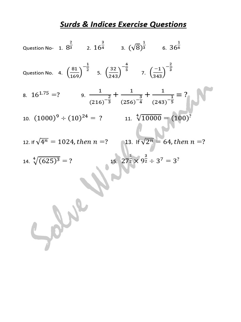 Surds & Indices Que 01-15 | PDF