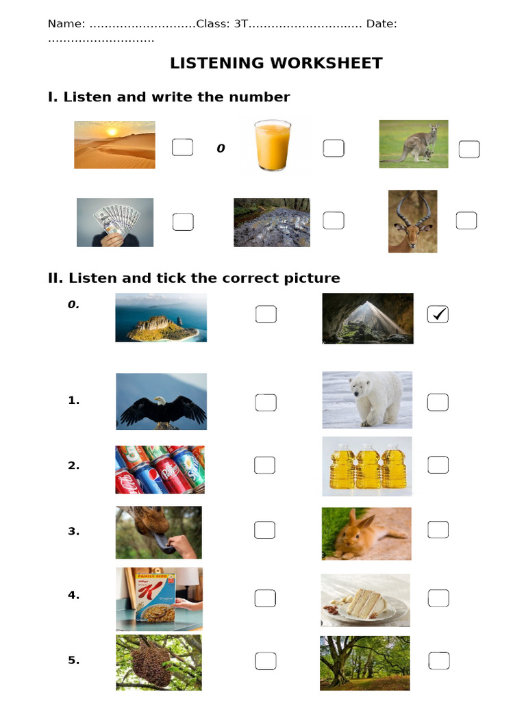 Listening Worksheet for Class 3T | PDF