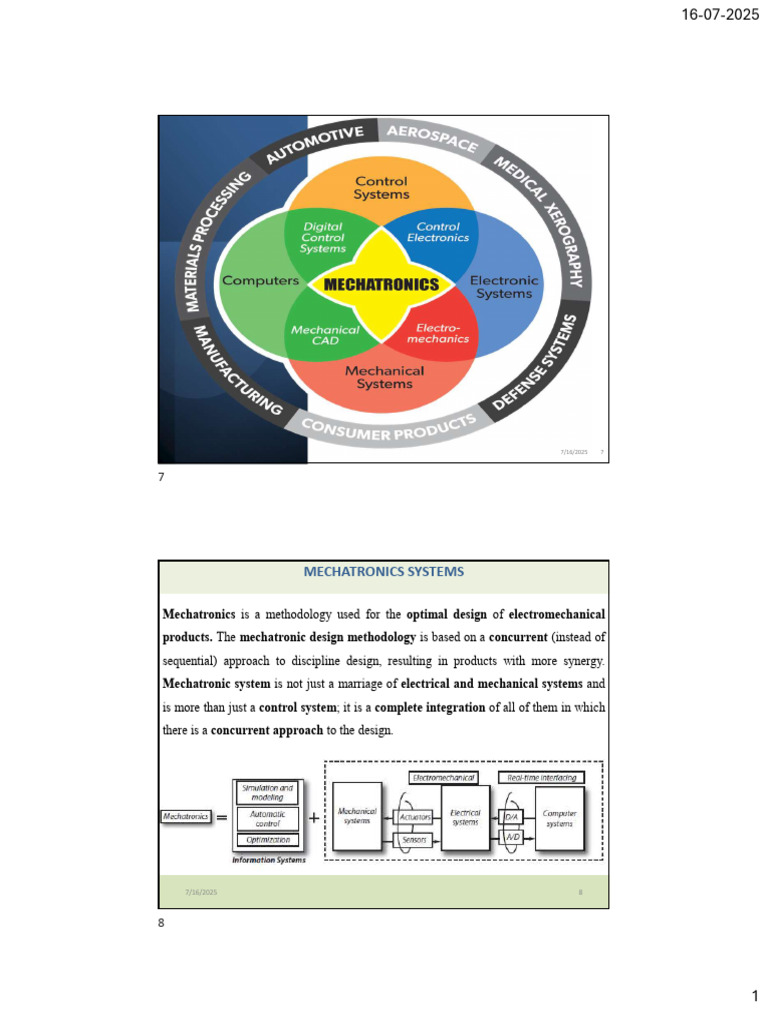 Fallsem2025-26 VL Bmee210l 00100 TH 2025-07-28 Mechatronics-Basics | PDF | Actuator | Sensor