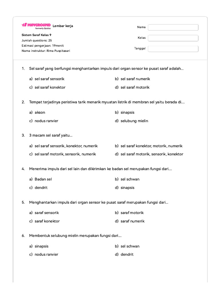 Sistem Saraf Kelas 9 _ Wayground | PDF