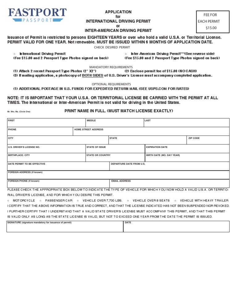International Driving Permit Application | PDF