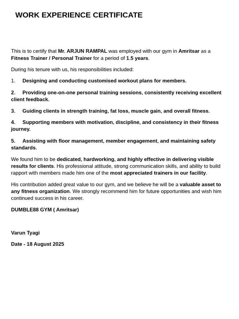 Work Experience Certificate PDF | PDF