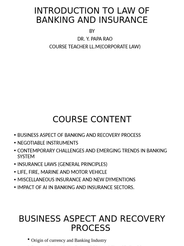 Banking and Insurance Law Overview | PDF | Insurance | Banks