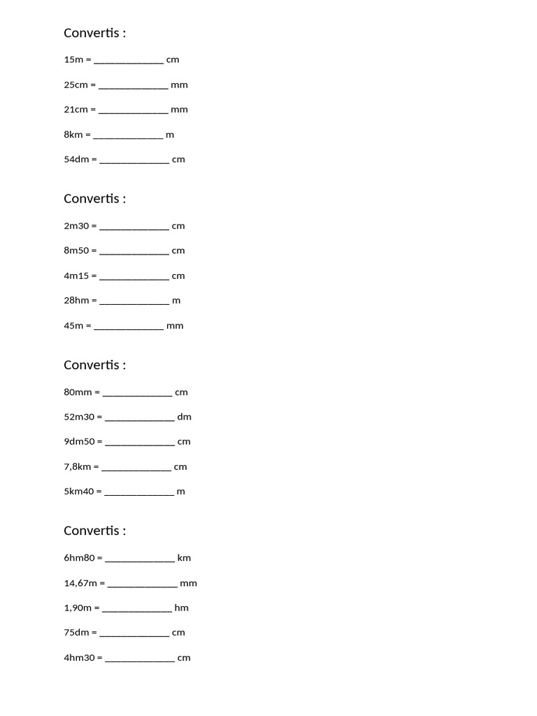Unit Conversion Exercises for Length | PDF