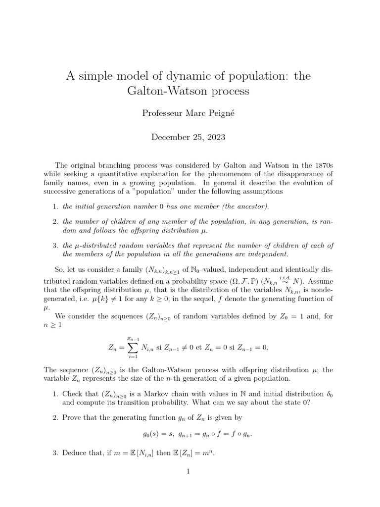 Galton Watson Processes | PDF | Mathematical Analysis | Mathematics