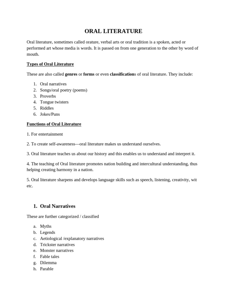 Oral Literature: Forms and Functions | PDF | Oral Literature | Poetry
