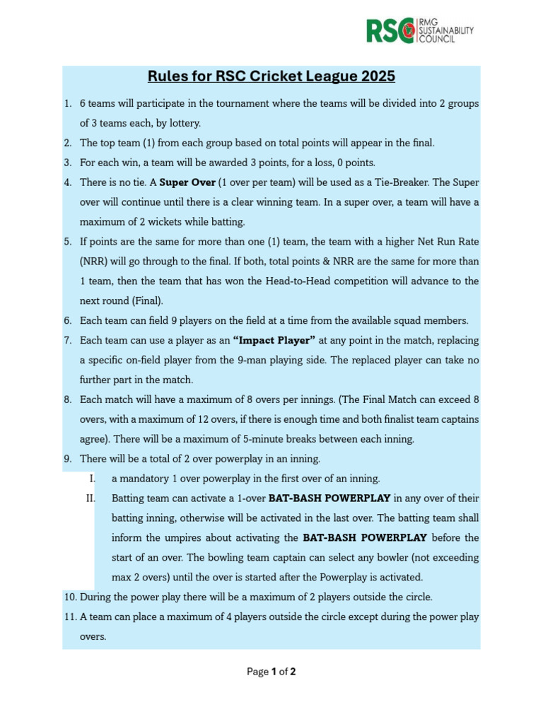 RCL rules 16 Feb 25 | PDF | Bowling (Cricket) | Cricket