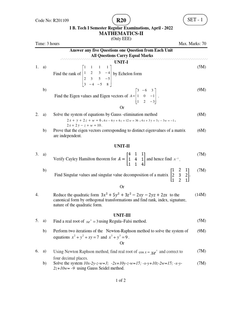 Mathematics Ii April 2022 | PDF | Eigenvalues And Eigenvectors | Matrix (Mathematics)