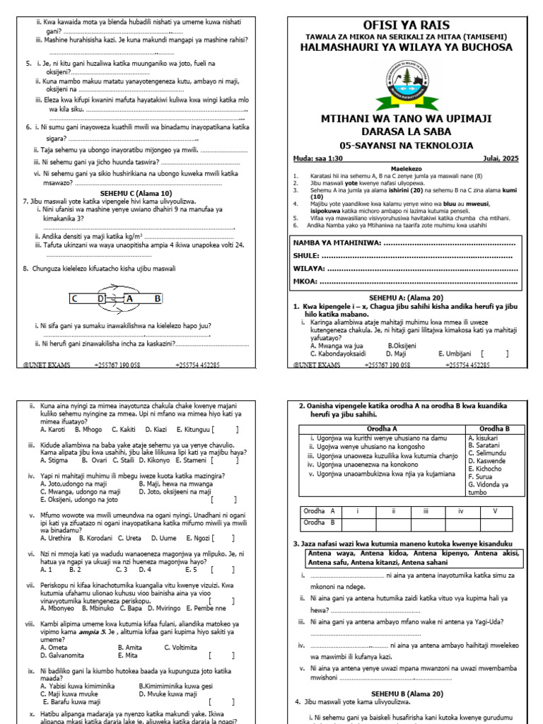 Sayansi 7 Unet - Buchosa Paper 5 | PDF