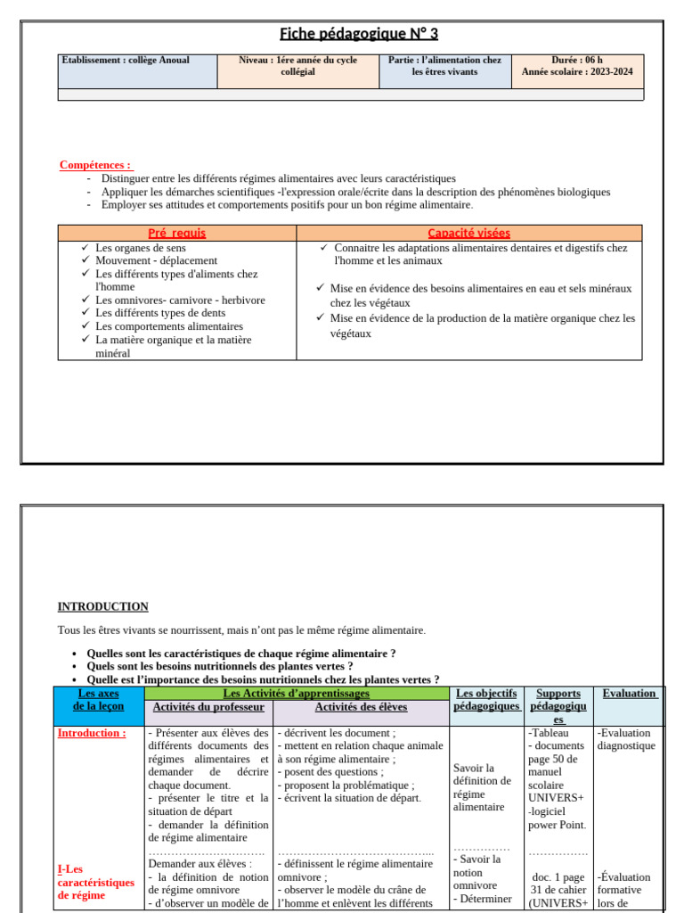 Alimentation des êtres vivants : régimes et besoins | PDF | Plantes ...