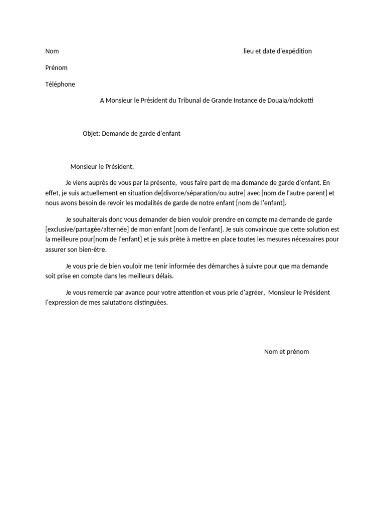 Demande de garde d'enfant au tribunal | PDF