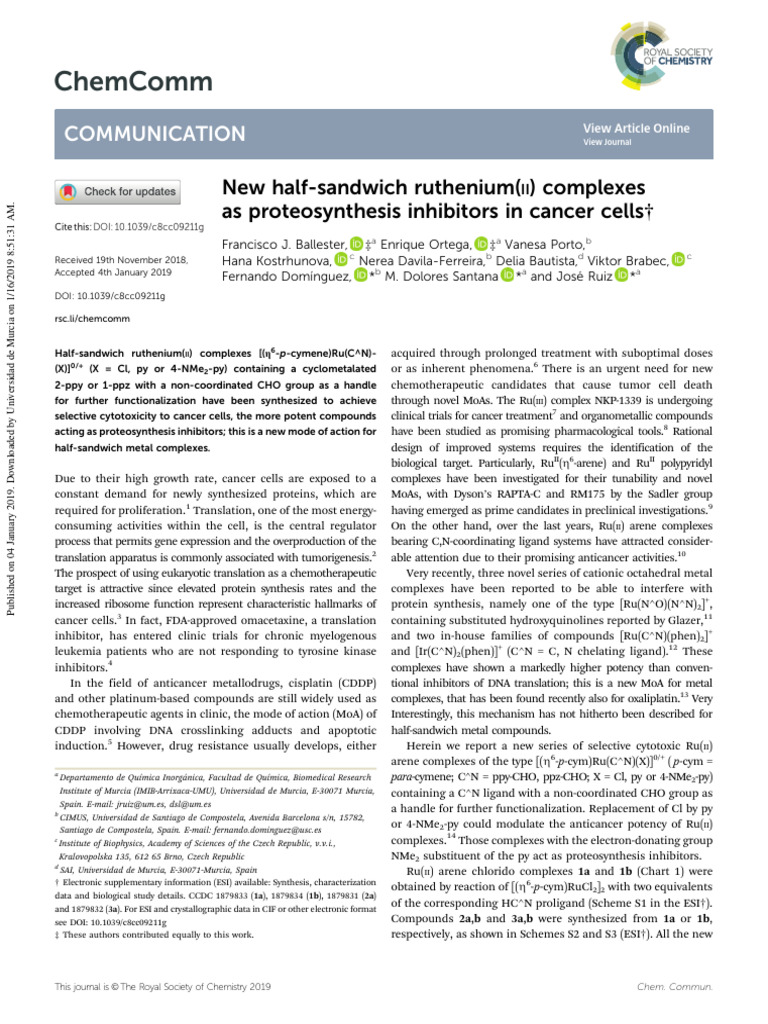 Chem. Commun., 2019,55, 1140-1143 | PDF | Chemotherapy | Translation ...