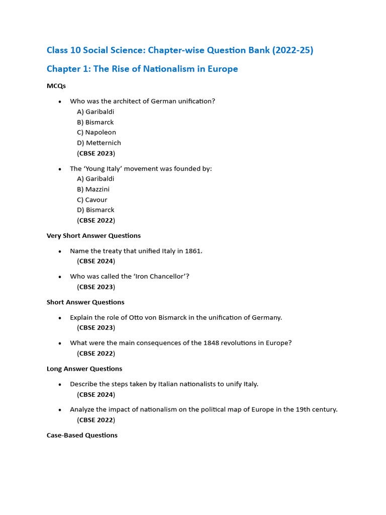 Social Science - 9 Chapters - Questions Asked in Last 3 Boards ...
