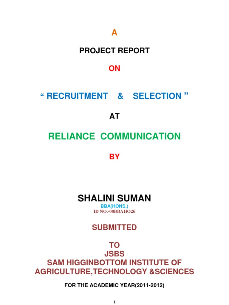 Reliance Communication: Recruitment & Selection | PDF | Recruitment ...