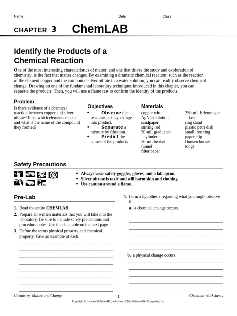 ChemLab Identify The Products of A Chemical Reaction Teacher Editable | PDF | Filtration | Mixture