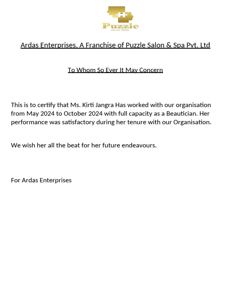 Experience Letter | PDF