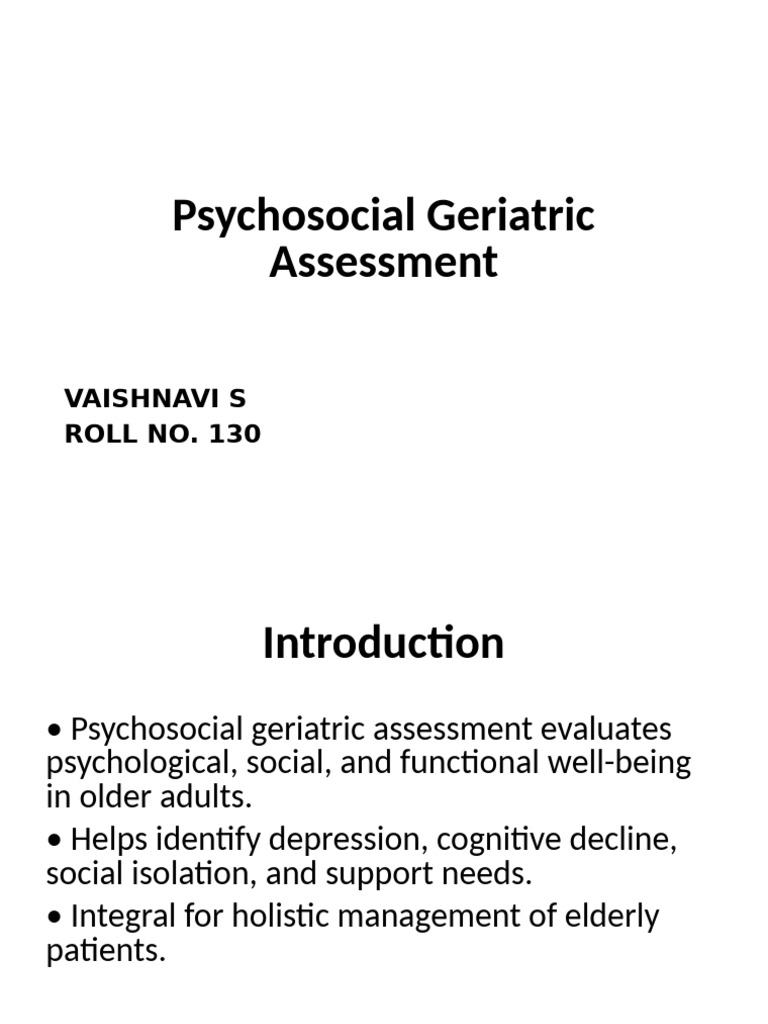Psychosocial Geriatric Assessment Guide | PDF | Dementia | Geriatrics