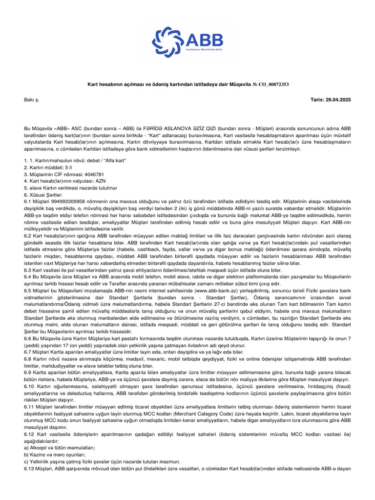 ABBCardOrderAgreement (Signed by Sima) | PDF
