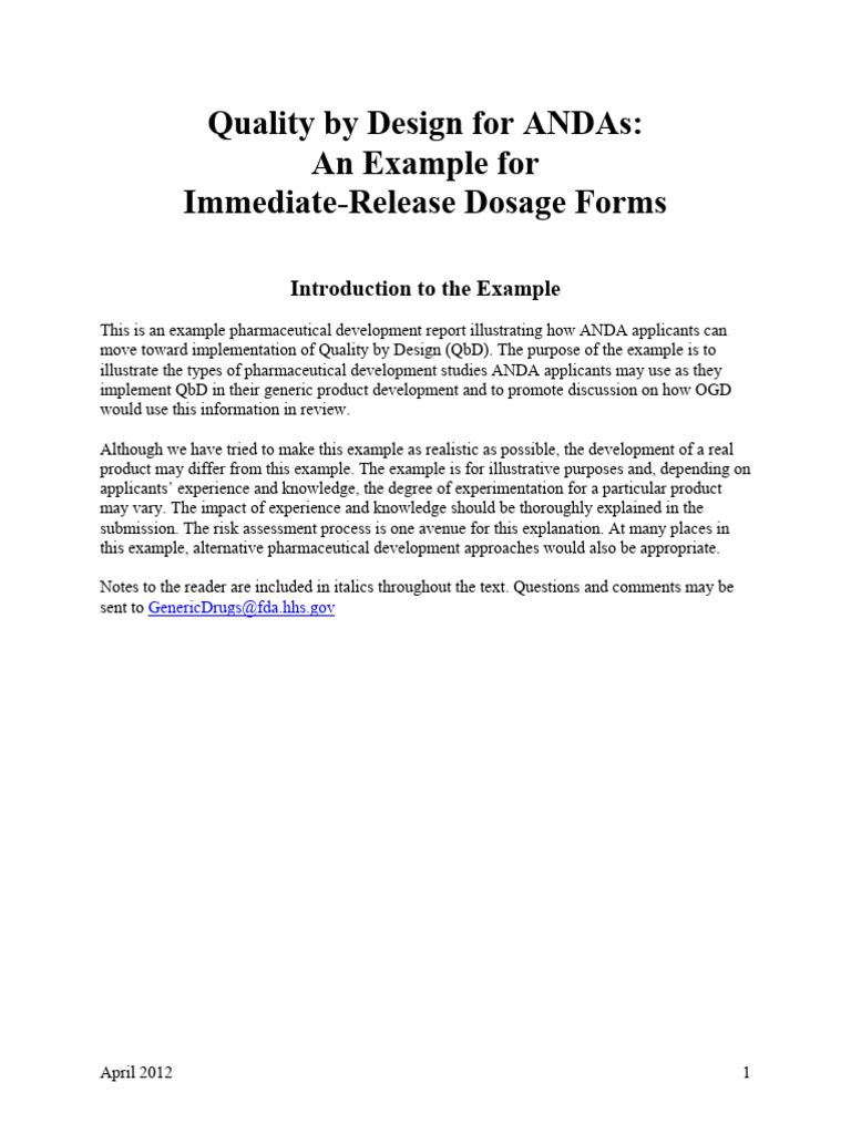 QbD Implementation for IR ANDAs | PDF | Tablet (Pharmacy ...