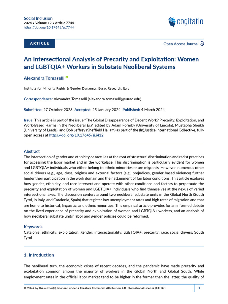 Tomaselli 2024 An Intersectional Analysis Precarity Exploitation Women ...