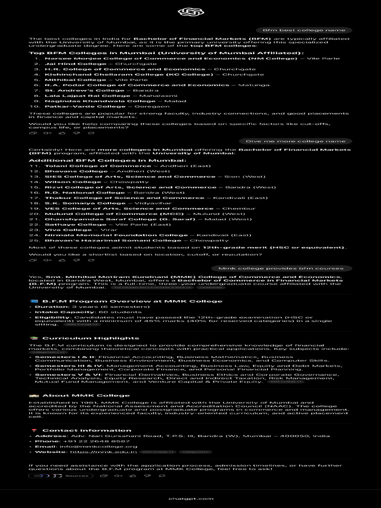 Top BFM Colleges Mumbai | PDF