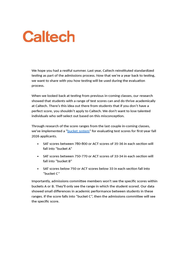 Caltech Admissions Test Score Buckets | PDF