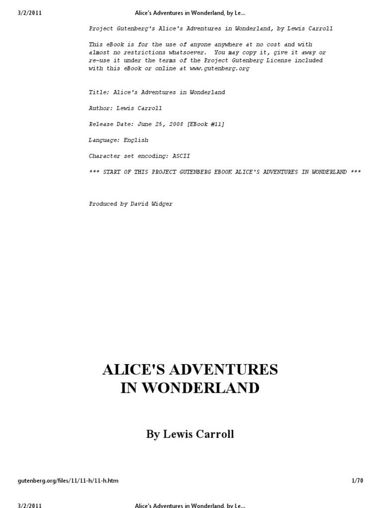 Alice S Adventures in Wonderland, by Lewis Carroll | PDF | Alice's ...