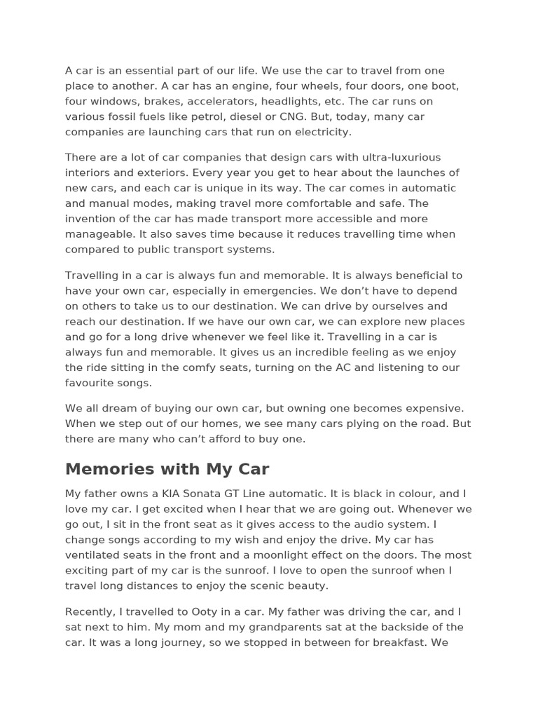 A Car Is An Essential Part of Our Life | PDF | Car | Private Transport