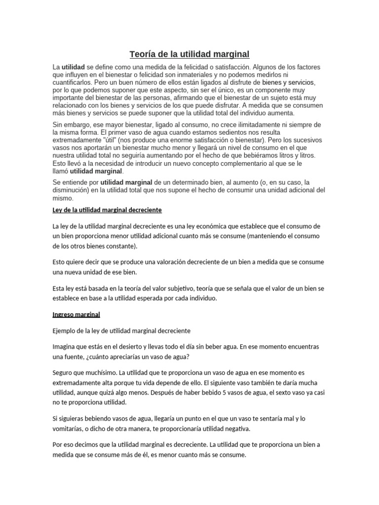 Teoría de la Utilidad Marginal | PDF | Utilidad marginal | Oferta y demanda