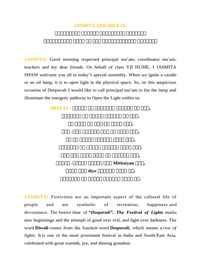 Diwali Script | PDF | Hindu Worship