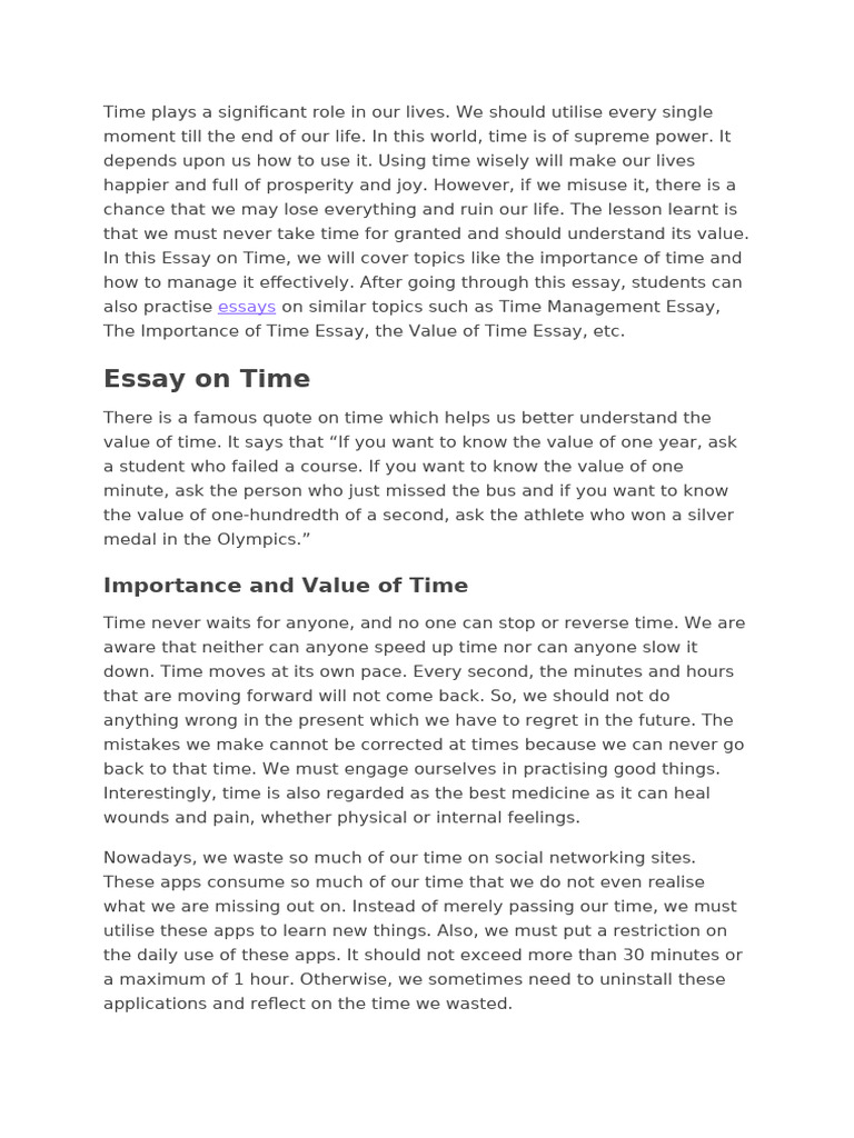 Time Plays A Significant Role in Our Lives | PDF | Time Management ...
