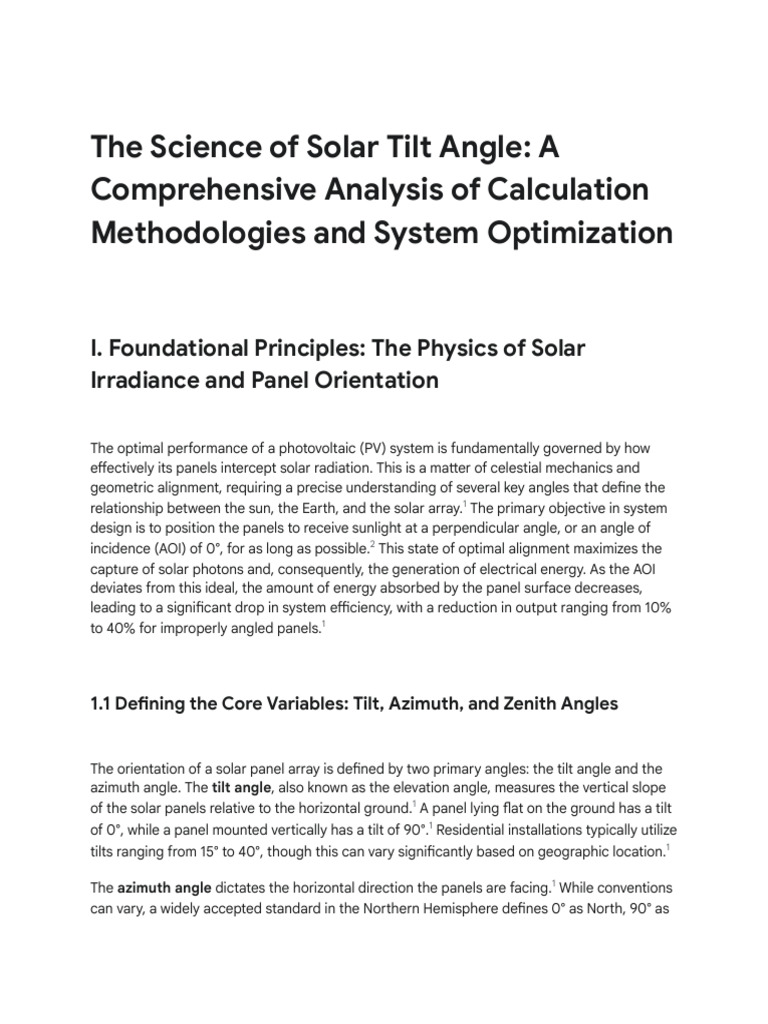 Solar Tilt Angle Calculation Methods | PDF | Photovoltaic System ...