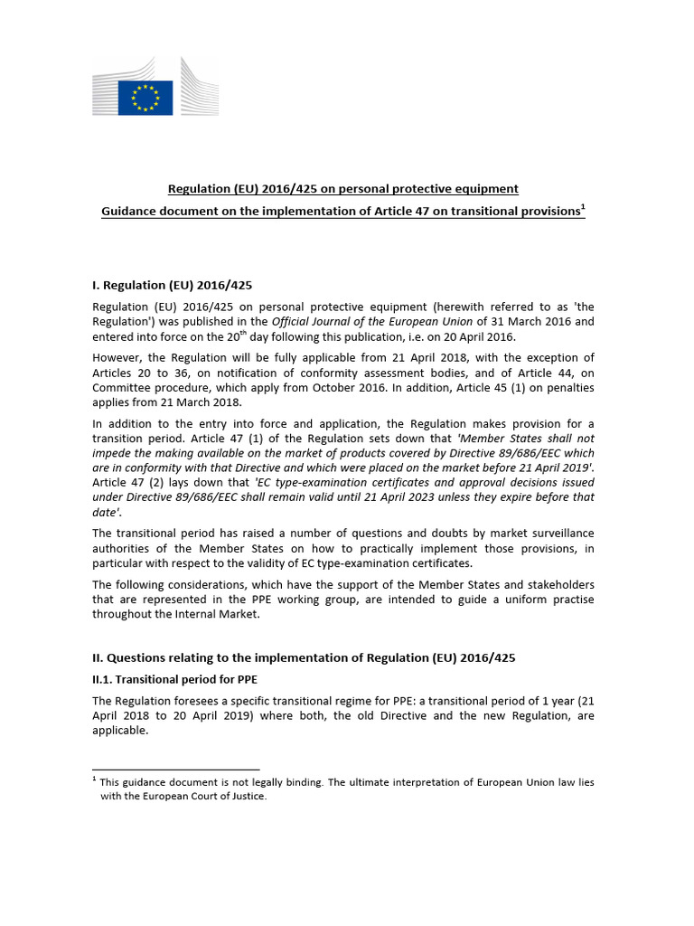 Guidance Document On Art. 47 PPE Regulation | PDF | Personal Protective ...