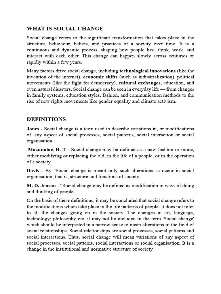 What Is Social Change Unit 1 | PDF | Society | Evolution