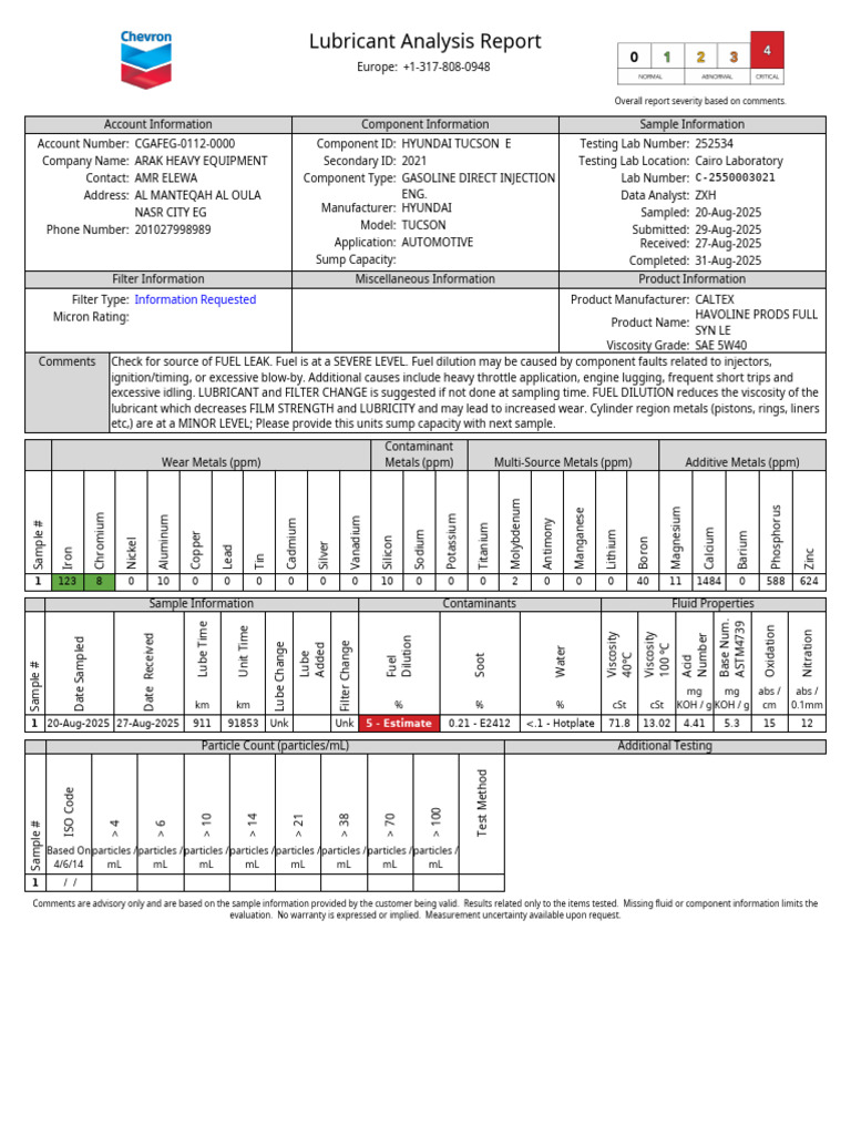 Lubricant Analysis For Hyundai Tucson PDF Lubricant Metals