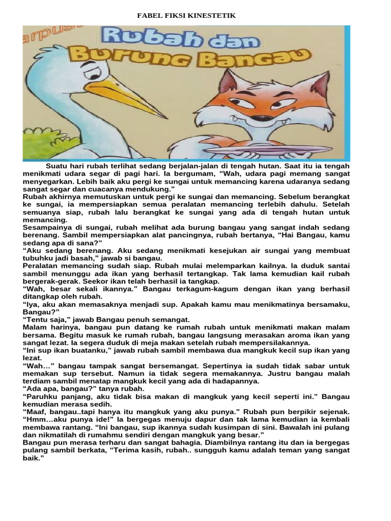 Fabel Persahabatan Rubah dan Bangau | PDF