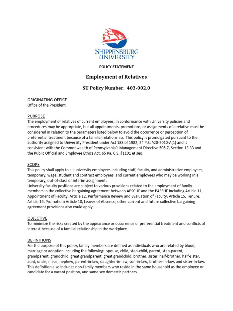 403 002 Employment of Relatives | PDF | Employment | Human Resources