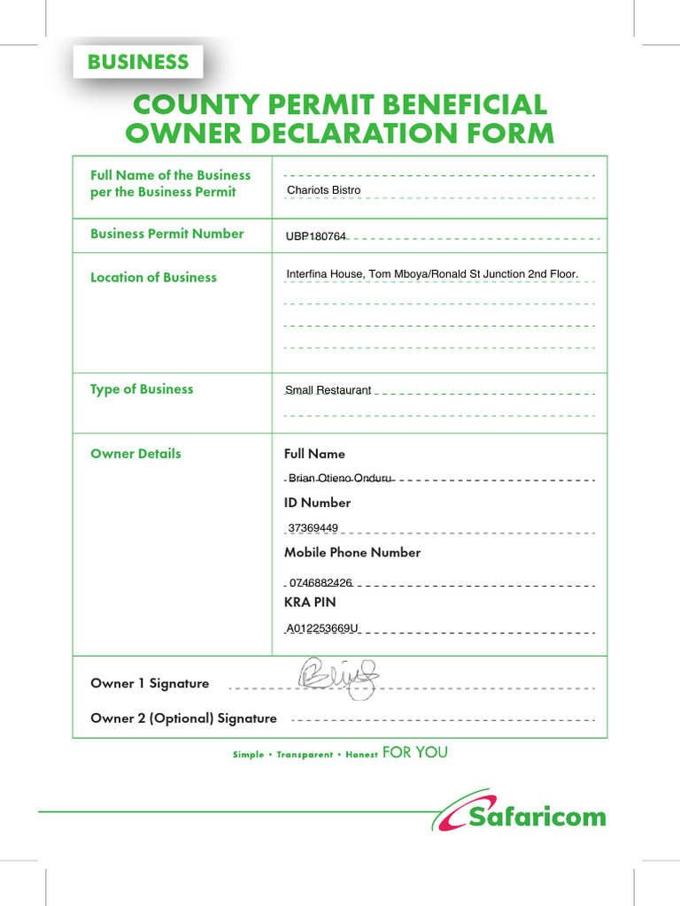 County Permit Owner Declaration Form | PDF