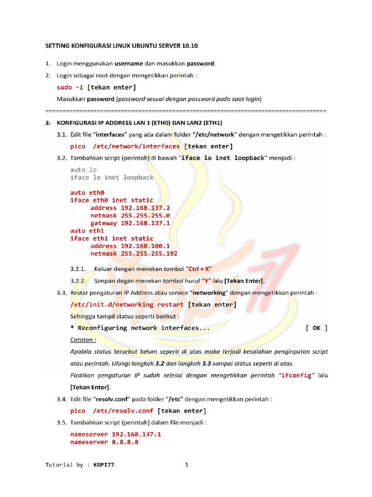 Setting Konfigurasi Linux Ubuntu Server 10.10 | PDF