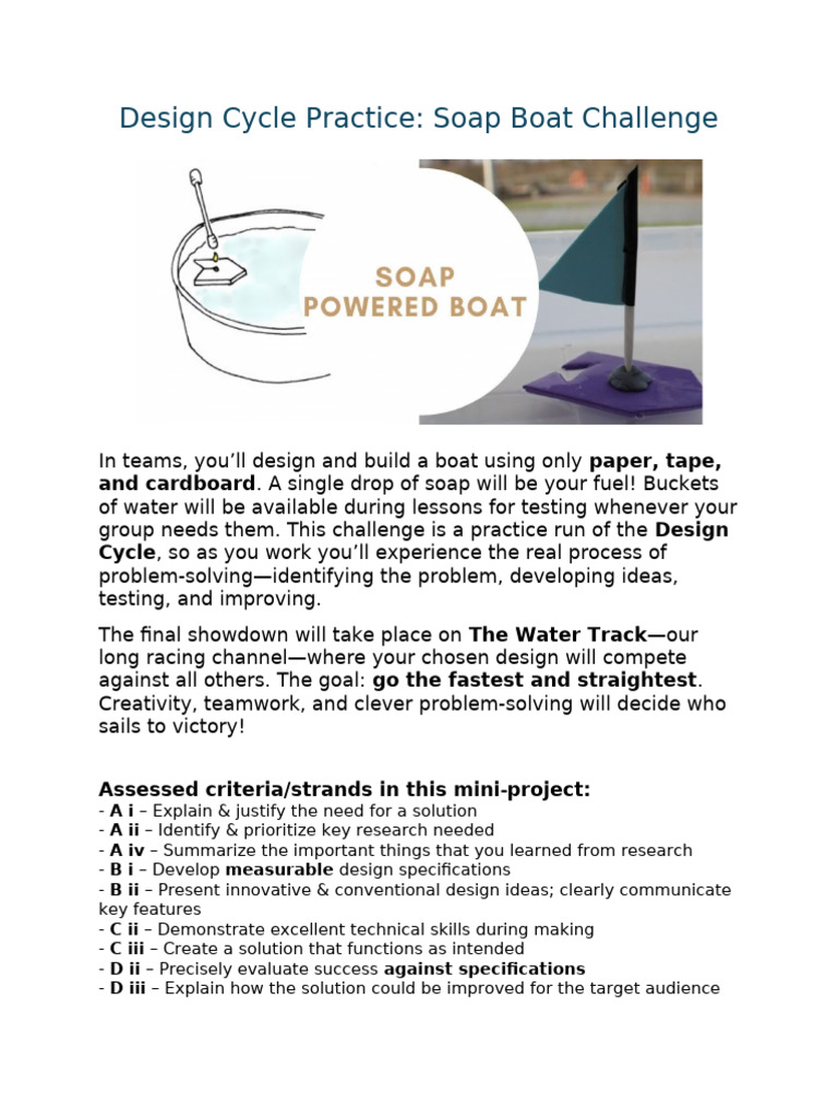 Soap-Powered Boat Design Challenge | PDF | Boats | Drawing