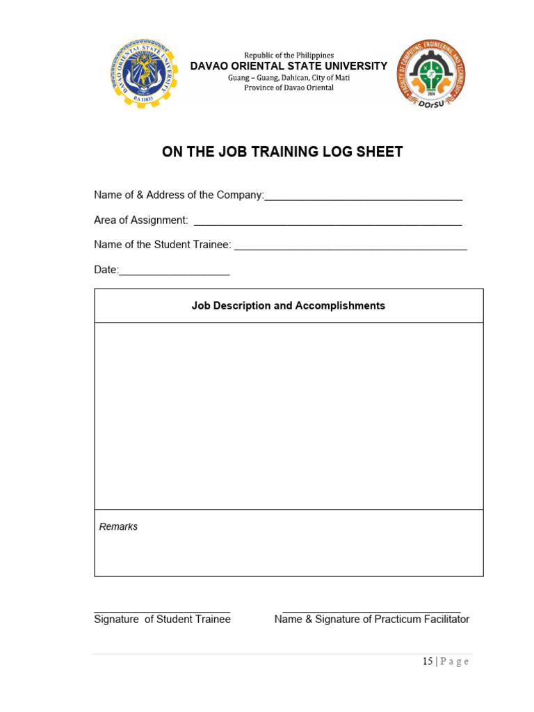 On-the-Job Training Log Sheet Template | PDF