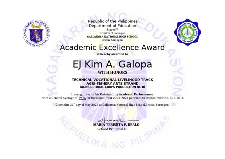 Academic Excellence Award 1 | PDF