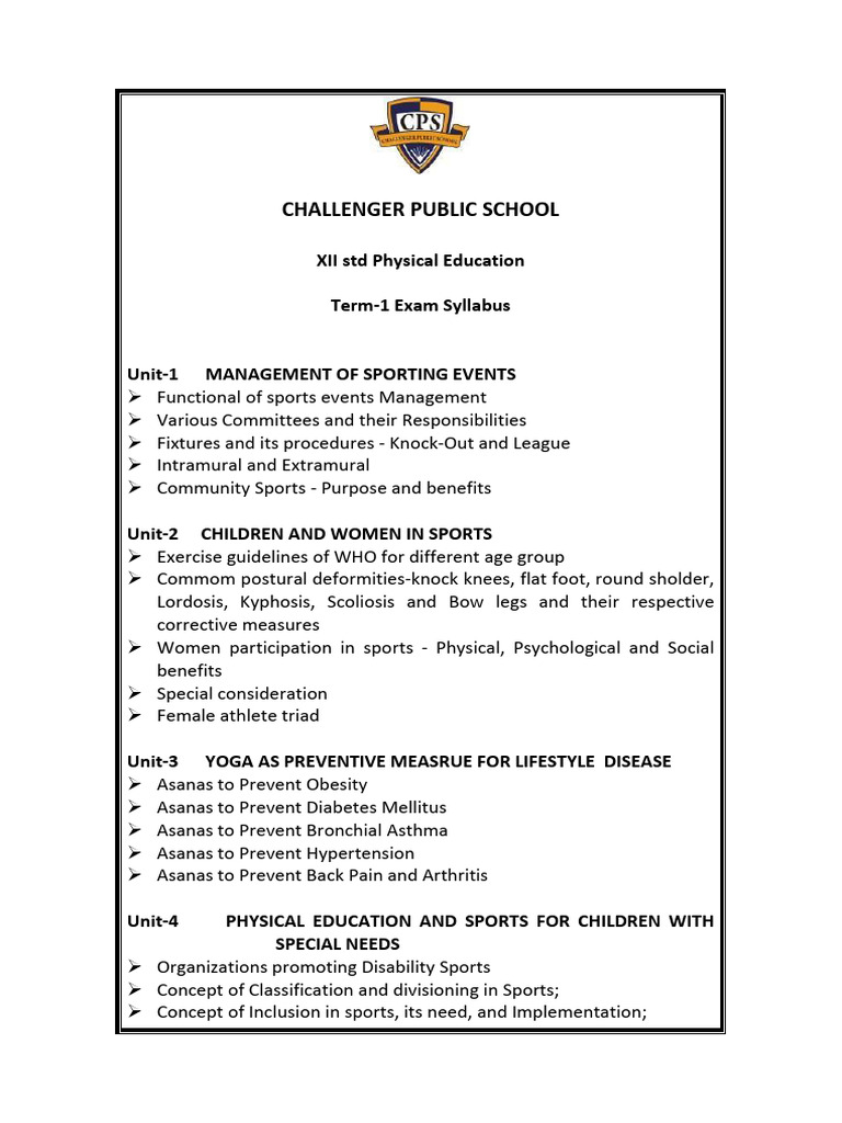 Class 12 Physical Education Syllabus | PDF