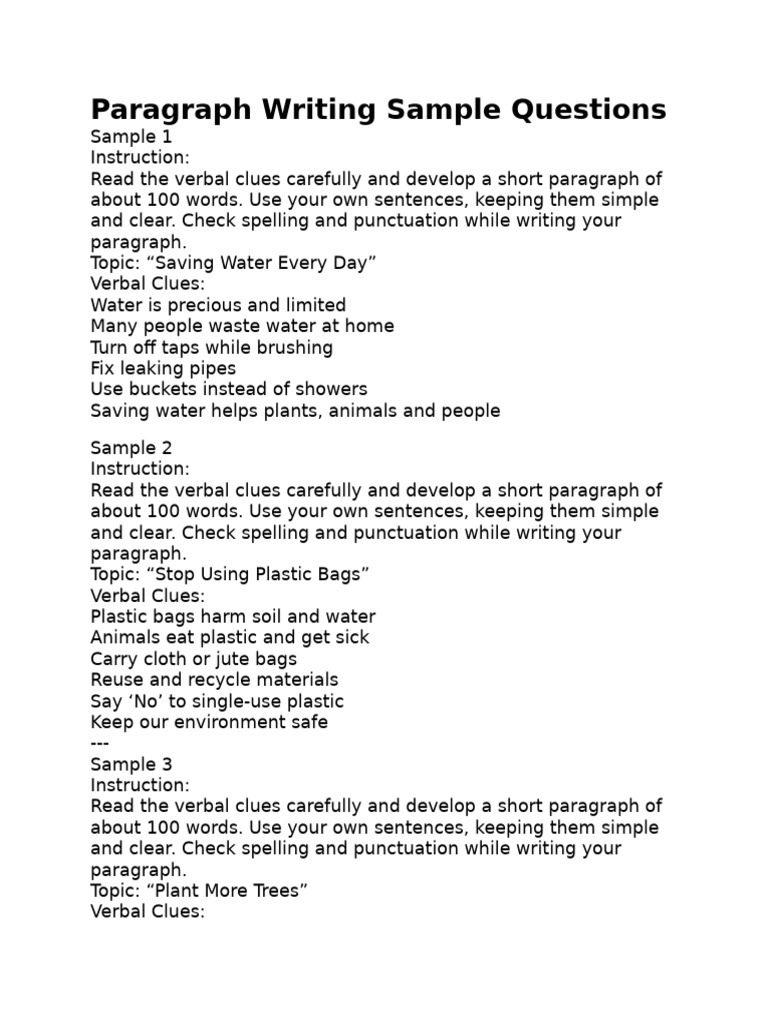 Paragraph Writing Sample Questions | PDF
