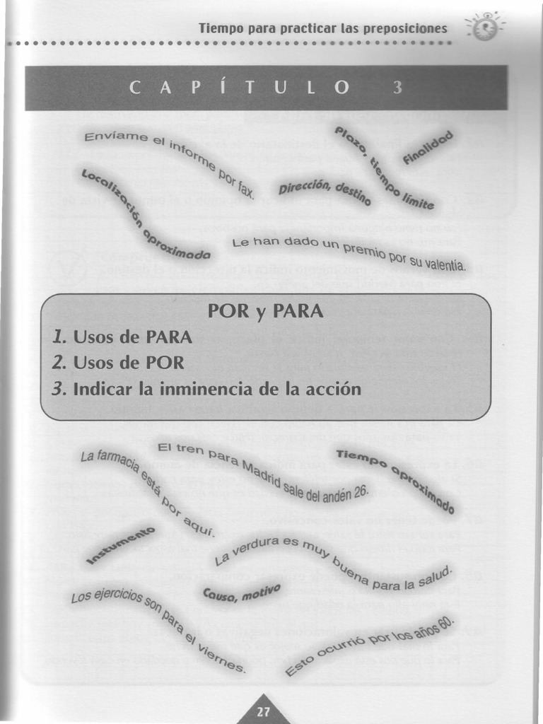 Preposiciones POR - PARA (CAP.3) | PDF
