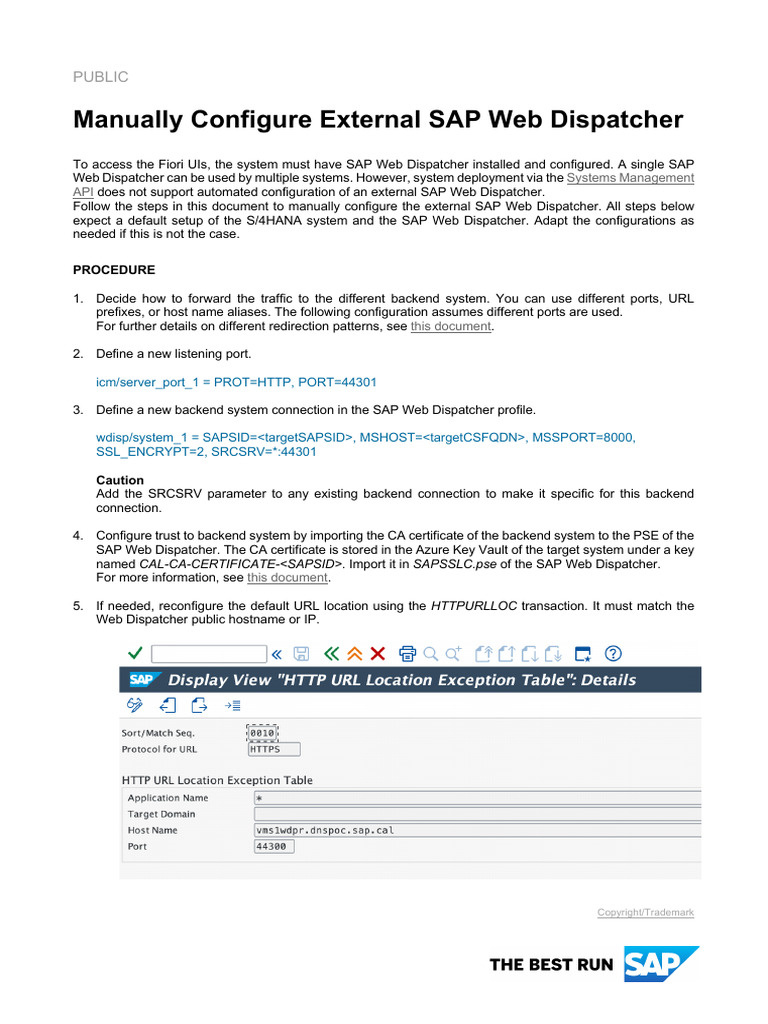 Configure SAP Web Dispatcher Manually | PDF