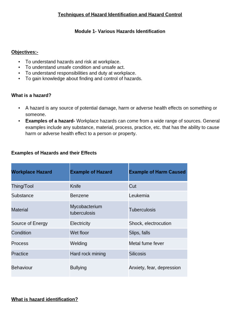Hazard Identification and Control Techniques | PDF | Occupational ...