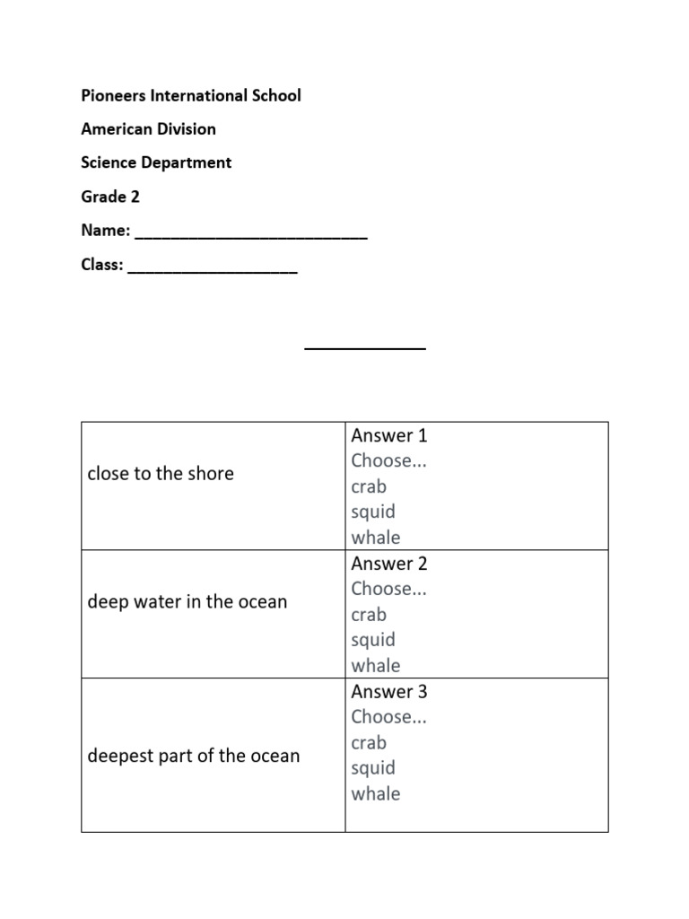 Grade 2 Ocean Habitat Worksheet | PDF | Habitat | Oceans