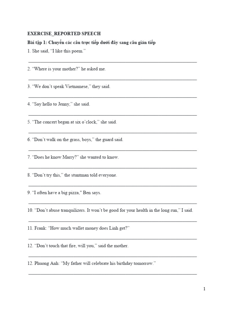 Reported Speech Exercises and Answers | PDF
